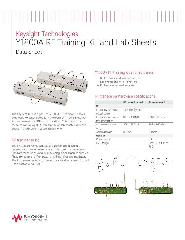 Y1800A RF Training Kit and Lab Sheets PDF Asset Page | Keysight